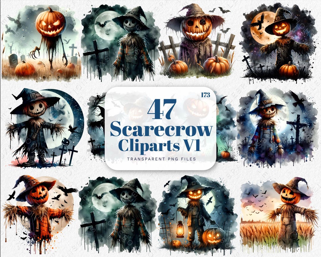 Halloween Scarecrow Clipart, Watercolor Scarecrow Graphics, Cute ...
