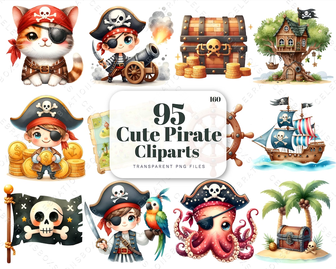 Cute Pirate Clipart, Pirate Ship Clipart, Treasure Island, Pirate ...