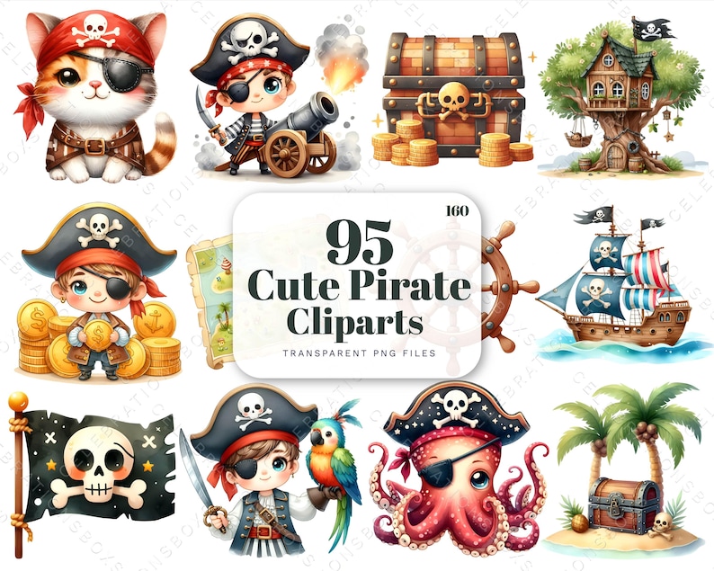 Cute Pirate Clipart, Pirate Ship Clipart, Treasure Island, Pirate ...