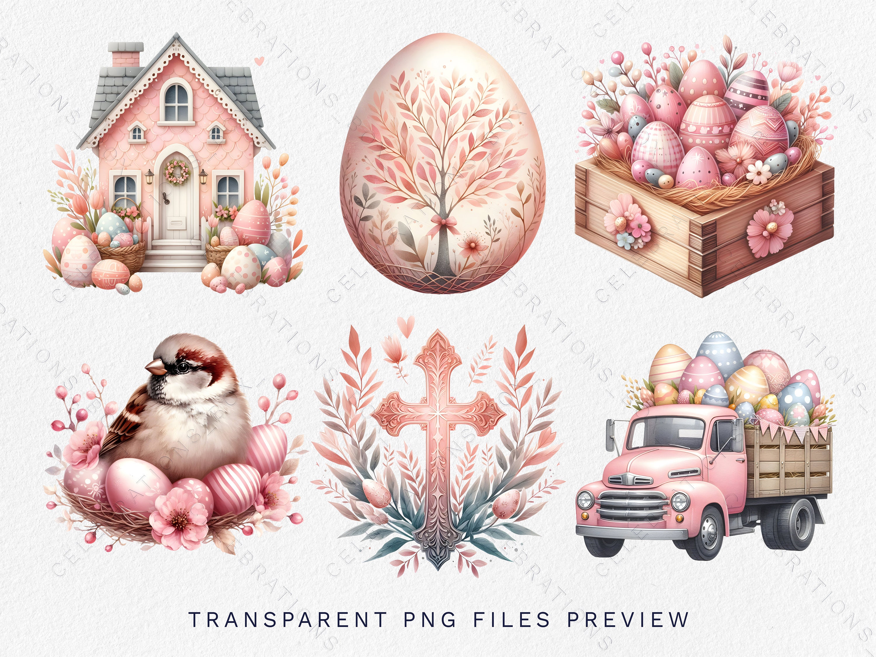 Pink Easter Clipart Bundle Easter Floral Bunny Chicken Basket Eggs ...