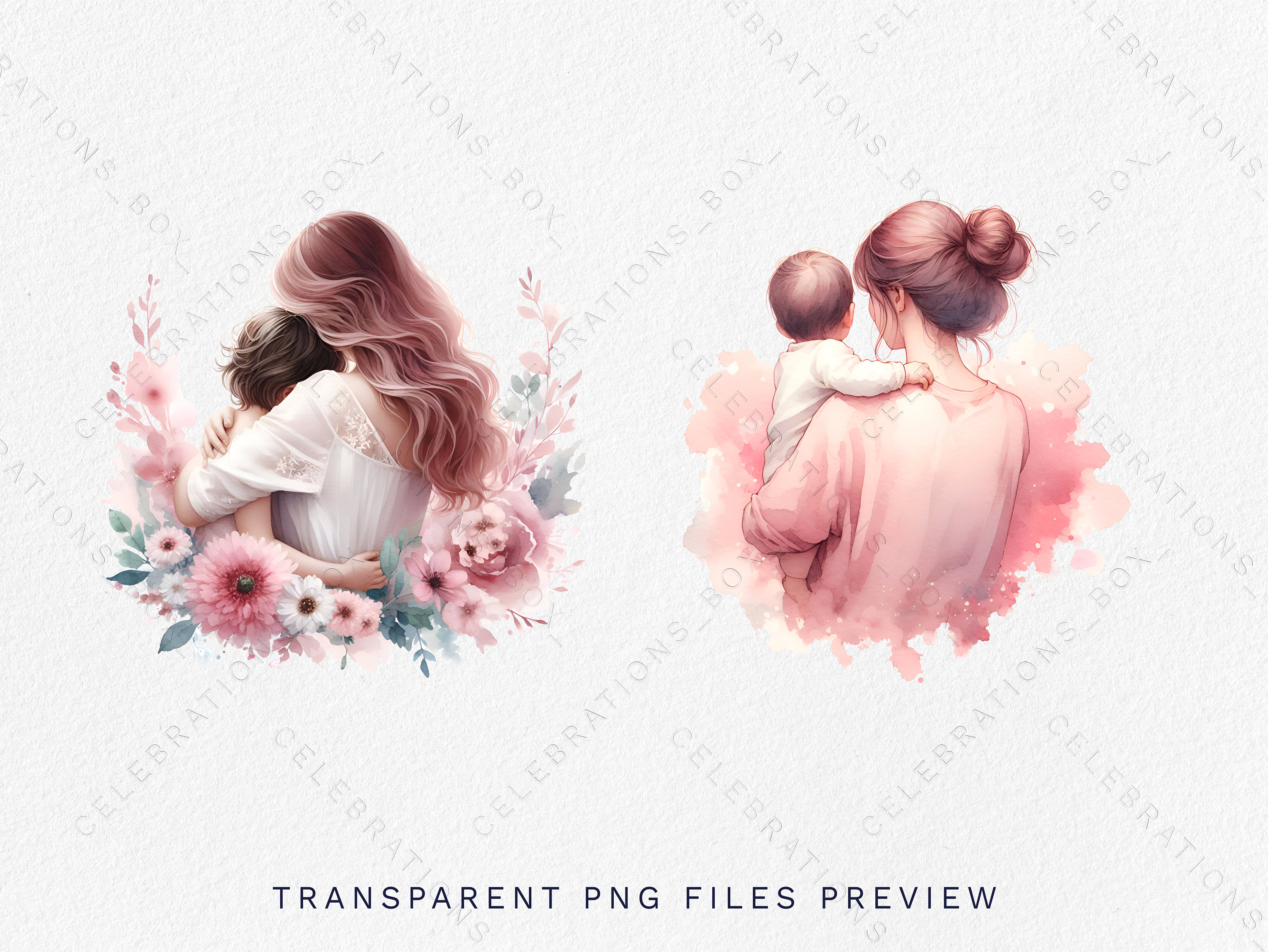 Watercolor Mother and Child Clipart Mother's Day Gift PNG Mother and ...