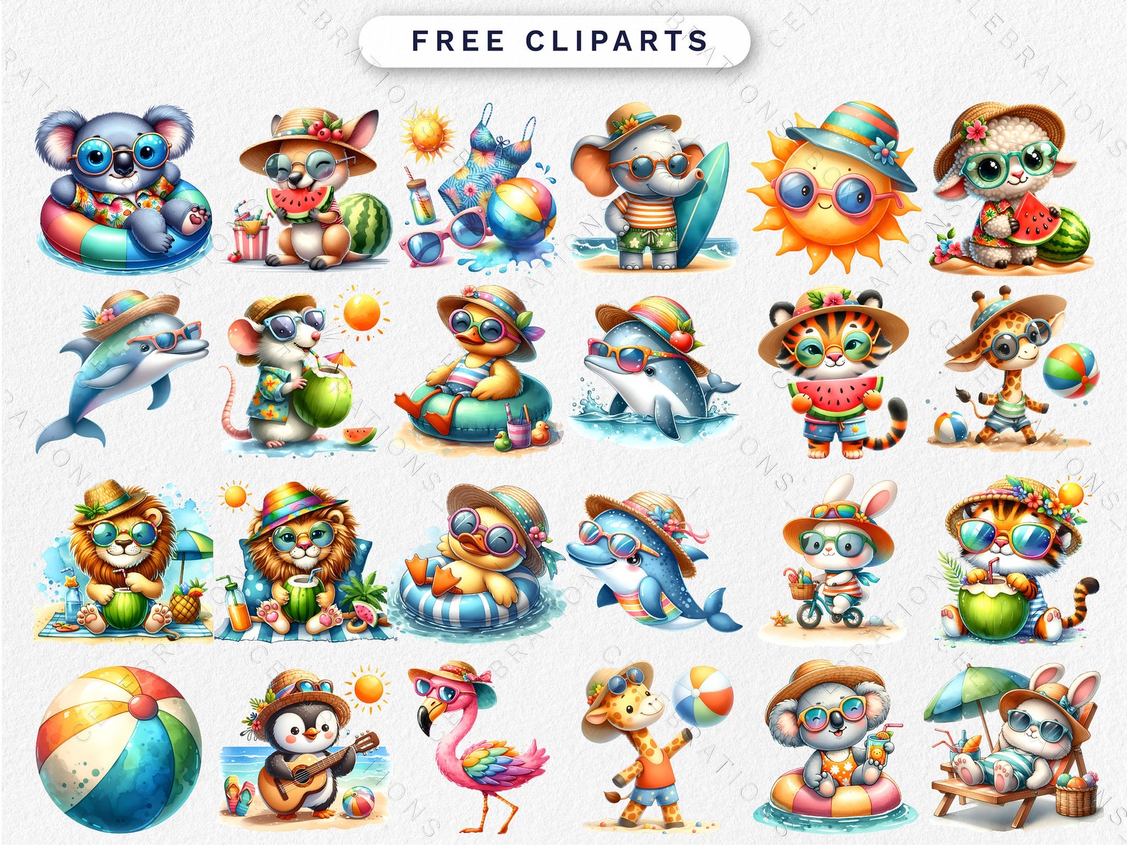 Summer Animals Clipart, Summer Beach PNG, Cute Animals Clipart, Ocean ...