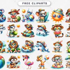Summer Animals Clipart, Summer Beach PNG, Cute Animals Clipart, Ocean ...