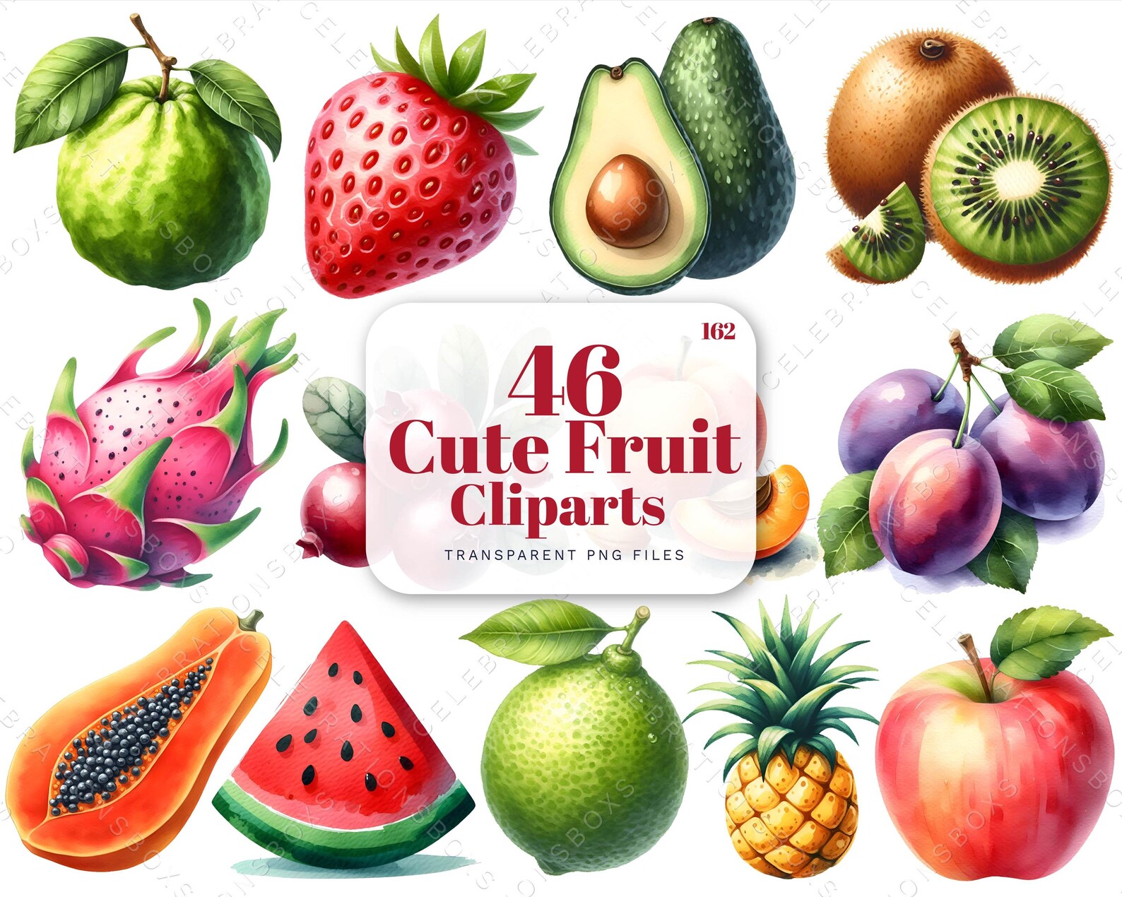 Cute Fruit Clipart, Kawaii Fruit Clipart, Fruit Graphics, Cute Fruit ...