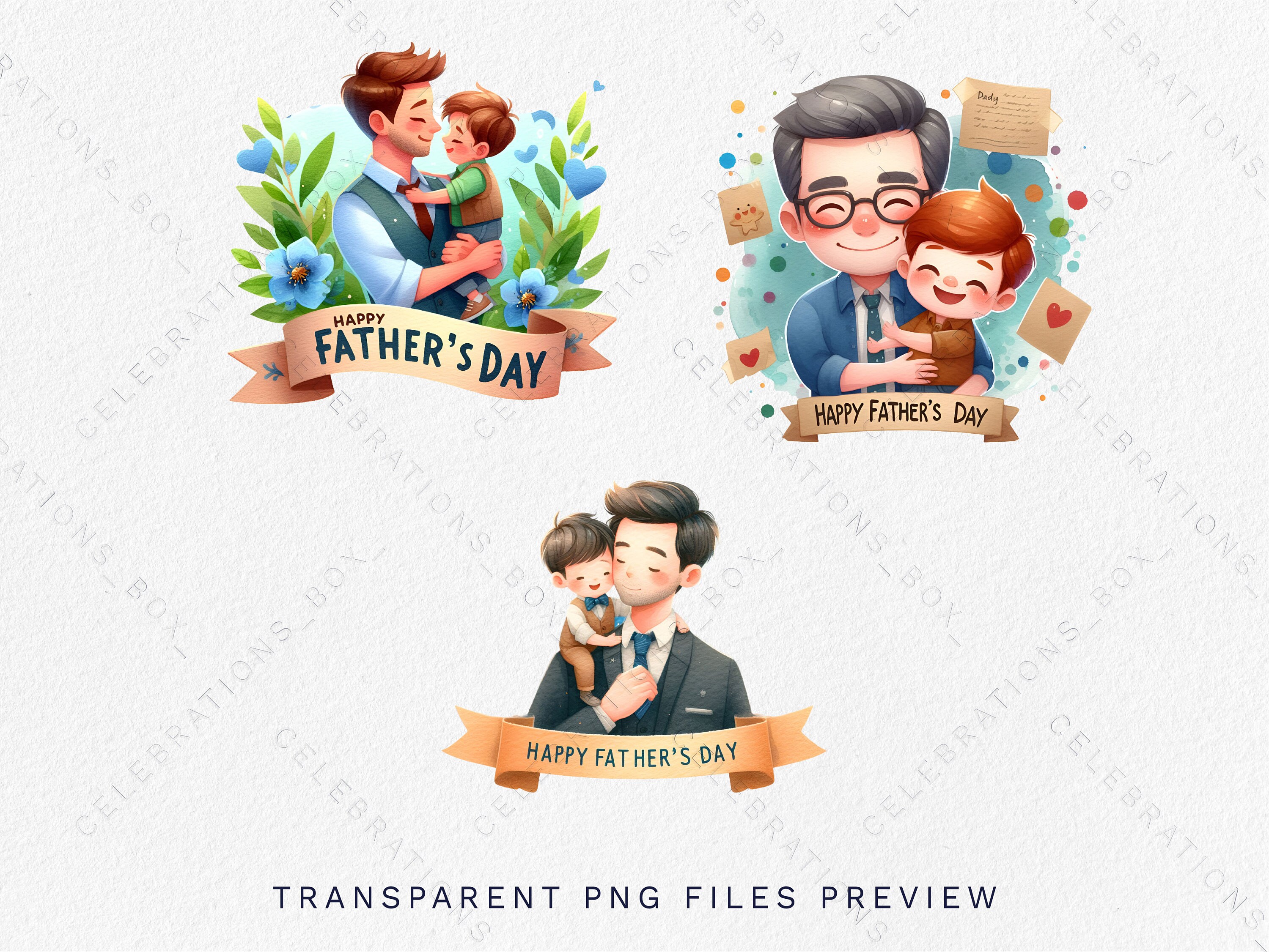 Watercolor Cute Father's Day Clipart Dad With Kid PNG I Love Father ...