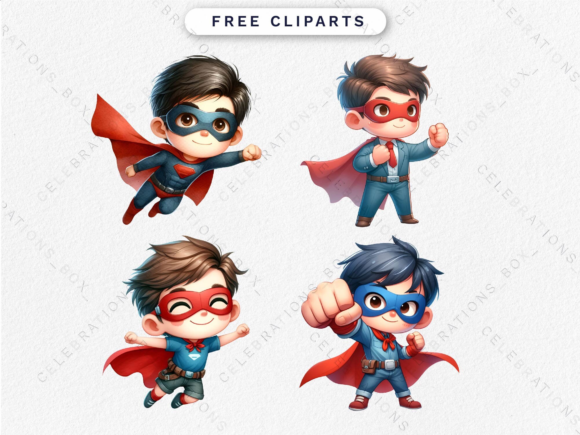Watercolor Cute Superheroes Clipart, Hero Clipart, Superhero Boy Party ...