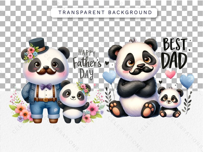 Daddy Panda & Baby Panda Clipart Watercolor Dad and Son Clipart, Happy Father's Day PNG, Love ...