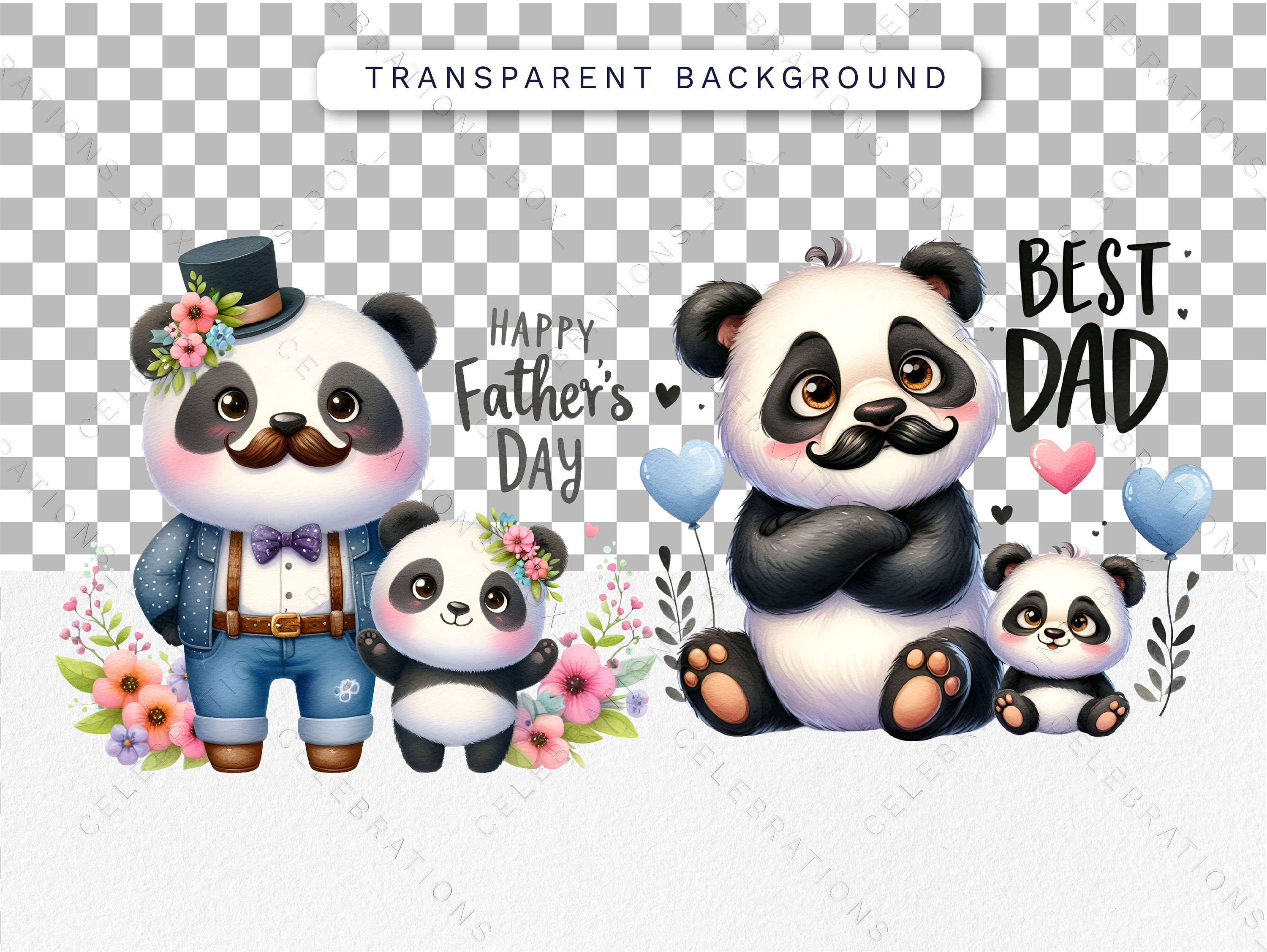 Daddy Panda & Baby Panda Clipart Watercolor Dad and Son Clipart, Happy ...