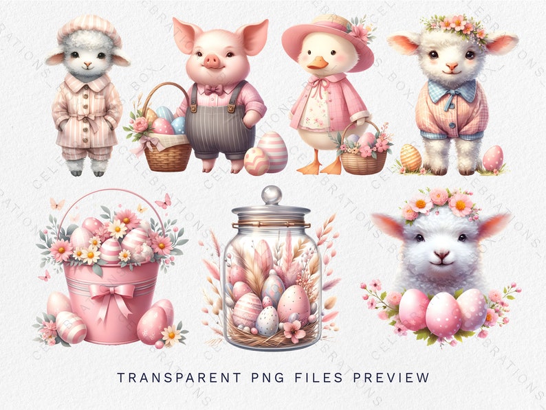 Pink Easter Clipart Bundle Easter Floral Bunny Chicken Basket Eggs ...