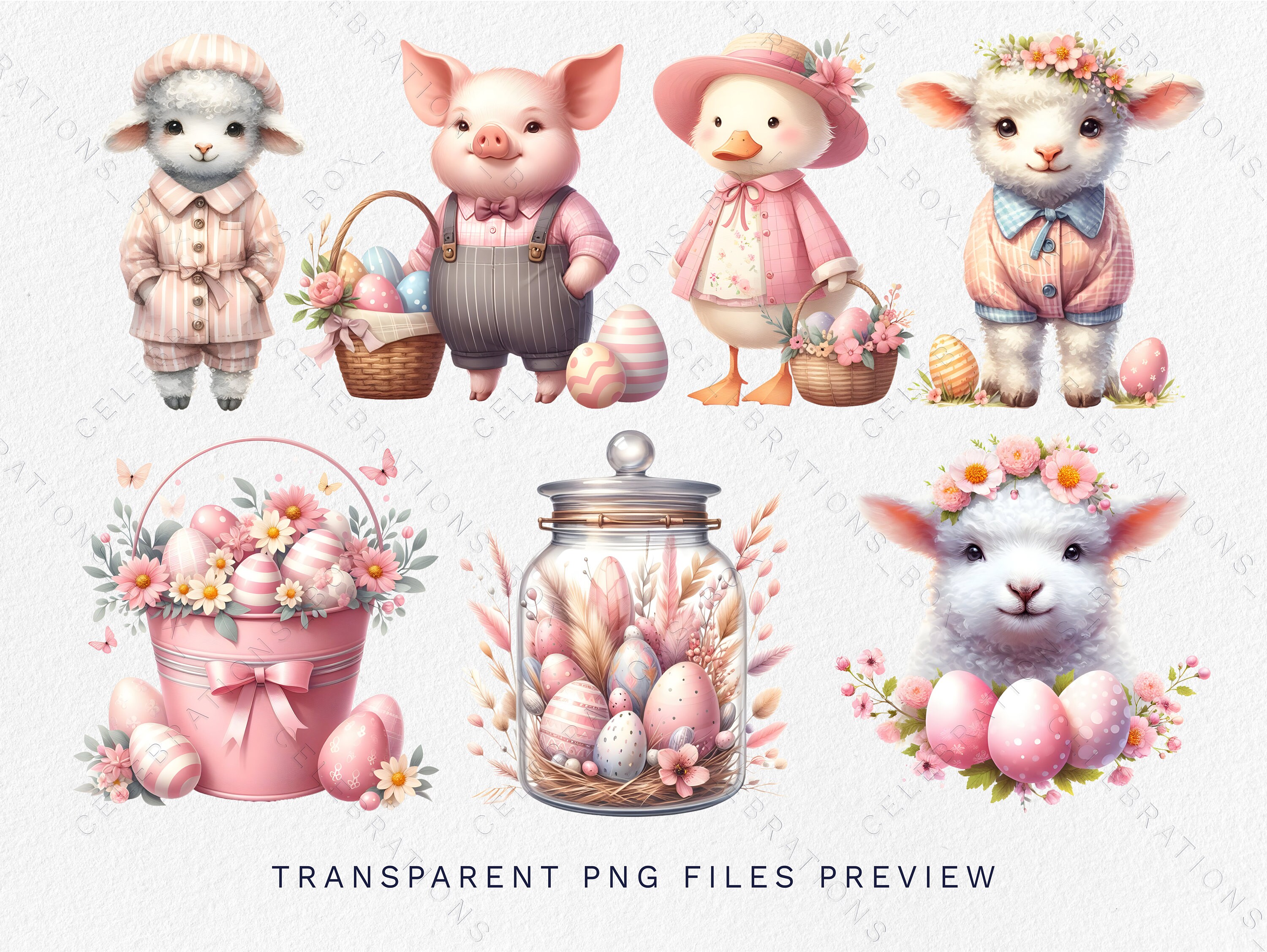 Pink Easter Clipart Bundle Easter Floral Bunny Chicken Basket Eggs ...
