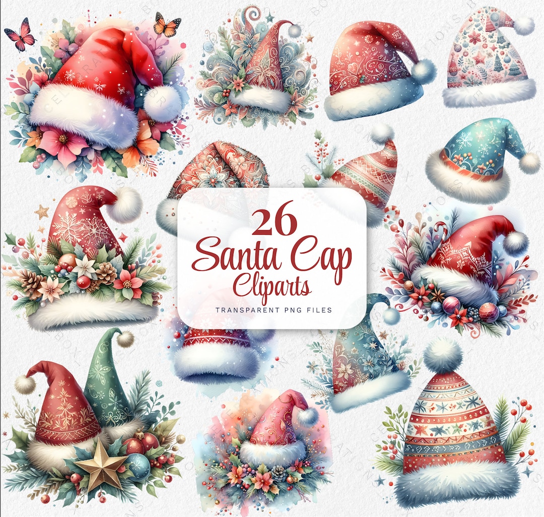 Watercolor Santa Cap Clipart Christmas Santa Claus Hat Winter - Etsy