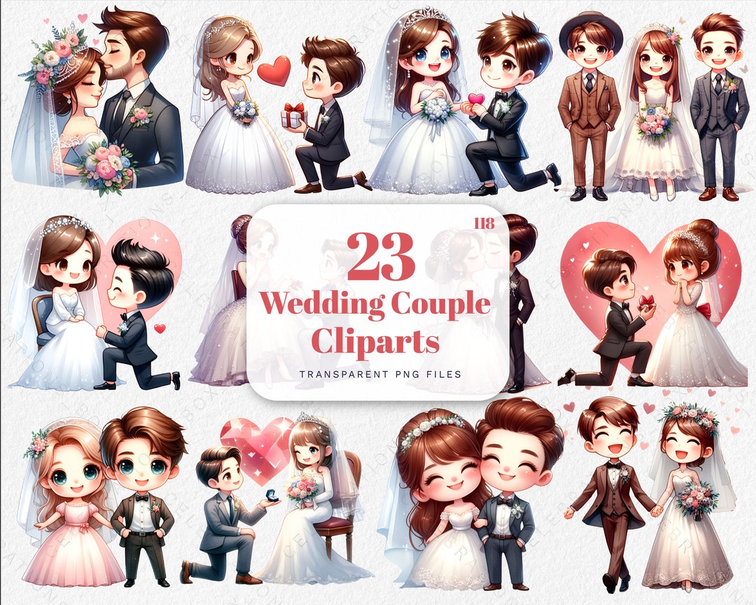Cute Wedding Couple Clipart, Watercolor Bride and Groom Clipart ...