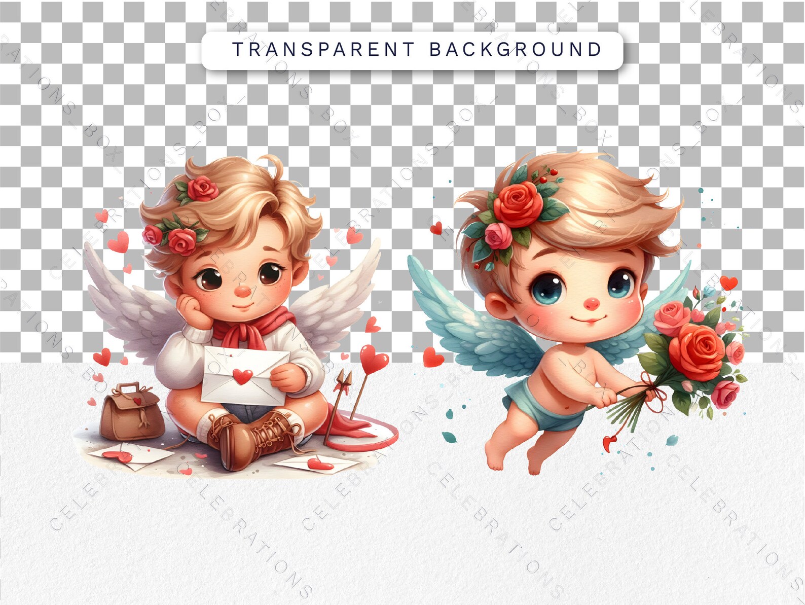 Cute Cupid Clipart Bundle Valentines Day PNG Watercolor Whimsical Cupid ...