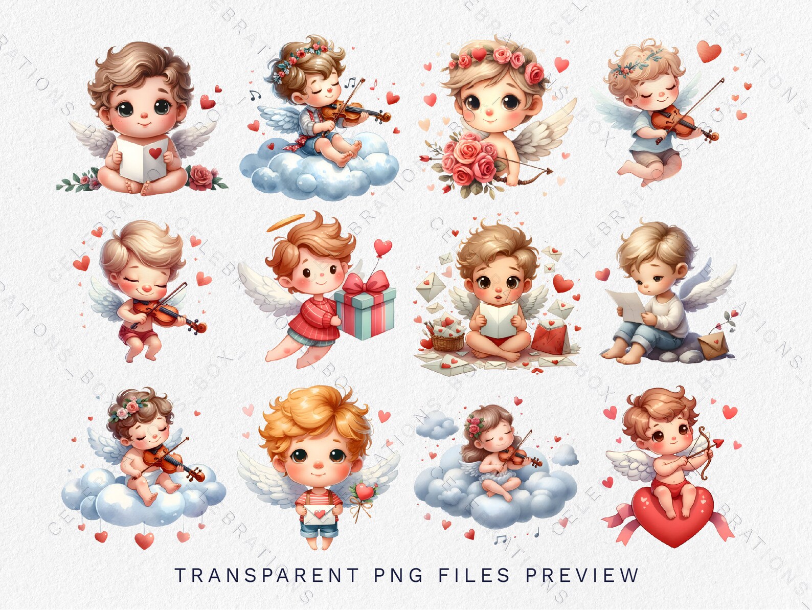 Cute Cupid Clipart Bundle Valentines Day PNG Watercolor Whimsical Cupid ...