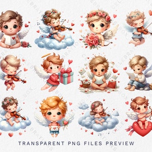 Cute Cupid Clipart Bundle Valentines Day PNG Watercolor Whimsical Cupid ...
