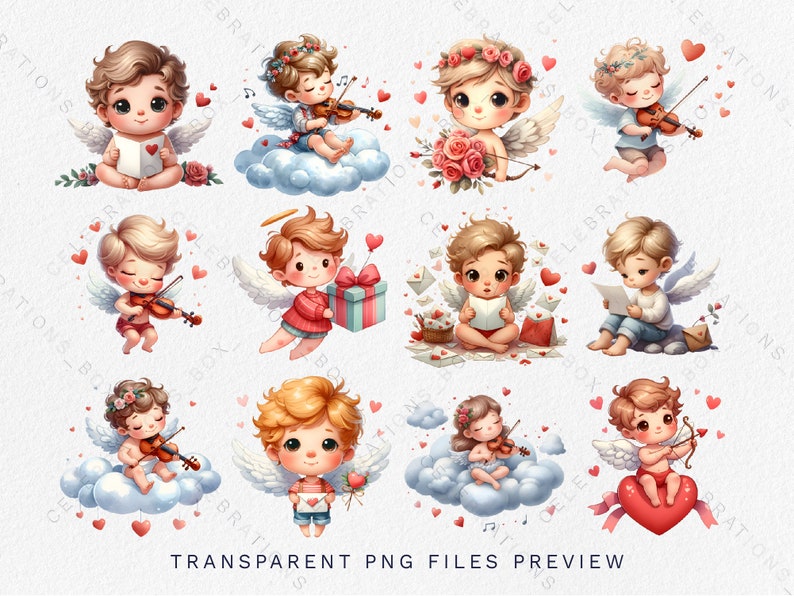 Cute Cupid Clipart Bundle Valentines Day PNG Watercolor Whimsical Cupid ...