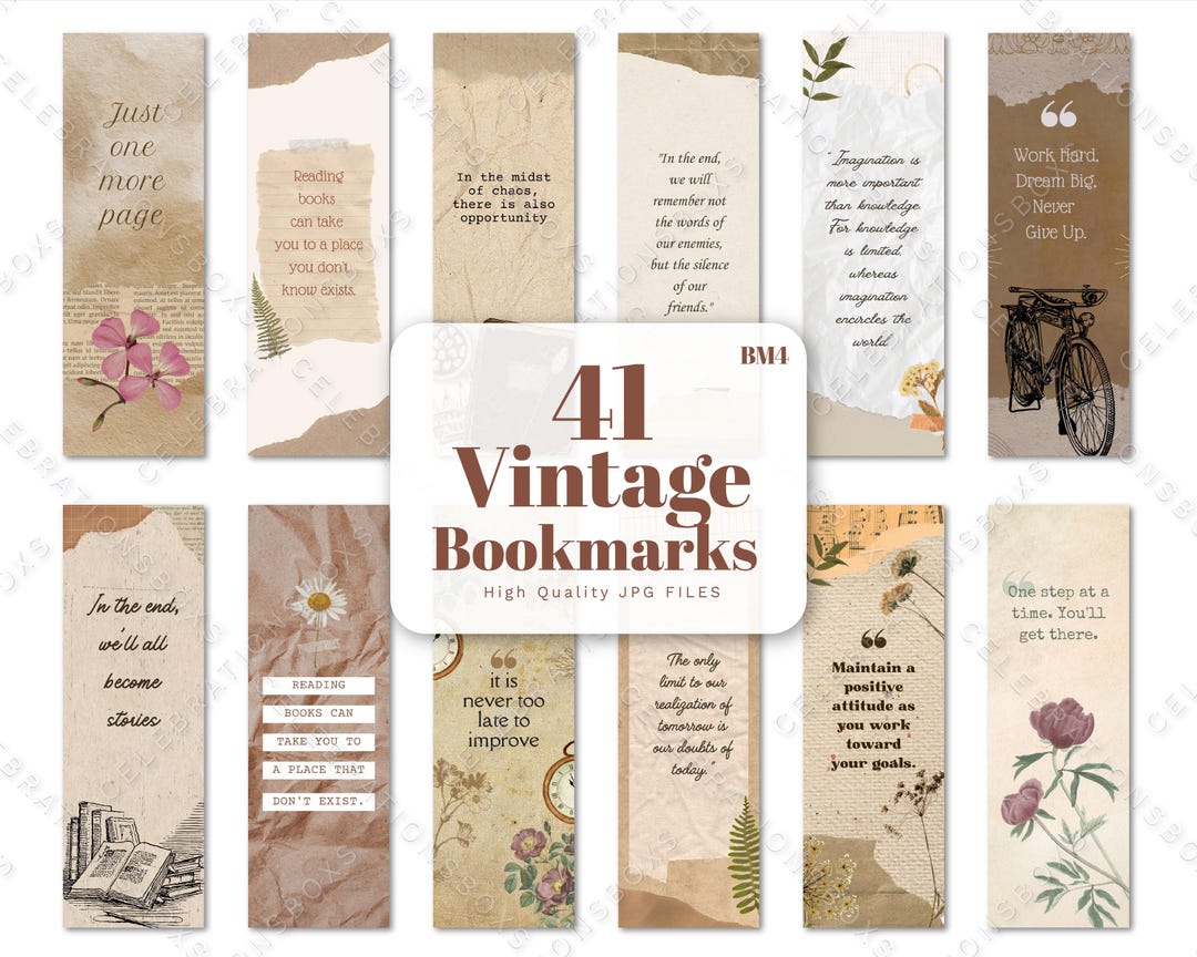 Vintage Aesthetic Bookmarks, Booklover Designs (JPEG Printable) - Etsy