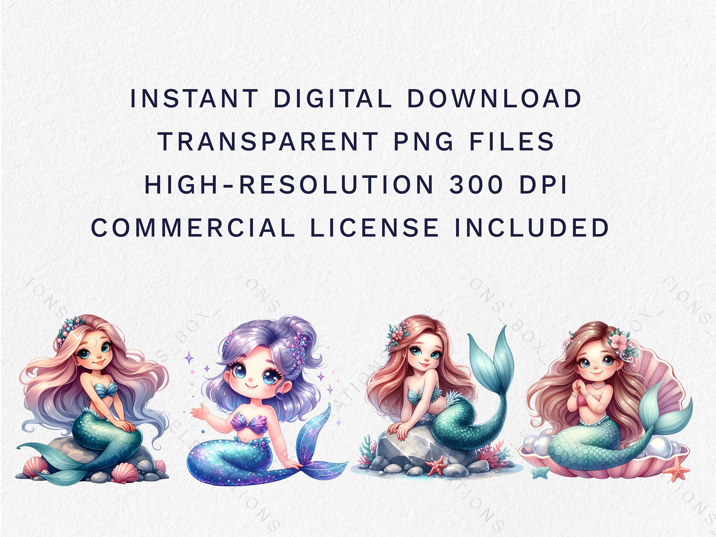 Watercolor Mermaid Clipart Bundle Mermaid Tail in Underwater Sea ...