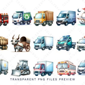 Transport Clipart Set Watercolor Public Transportation PNG Vehicle ...
