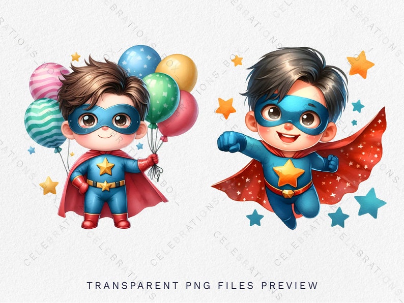 Watercolor Superhero Boy Clipart, Nursery Birthday Party (PNG) - Etsy