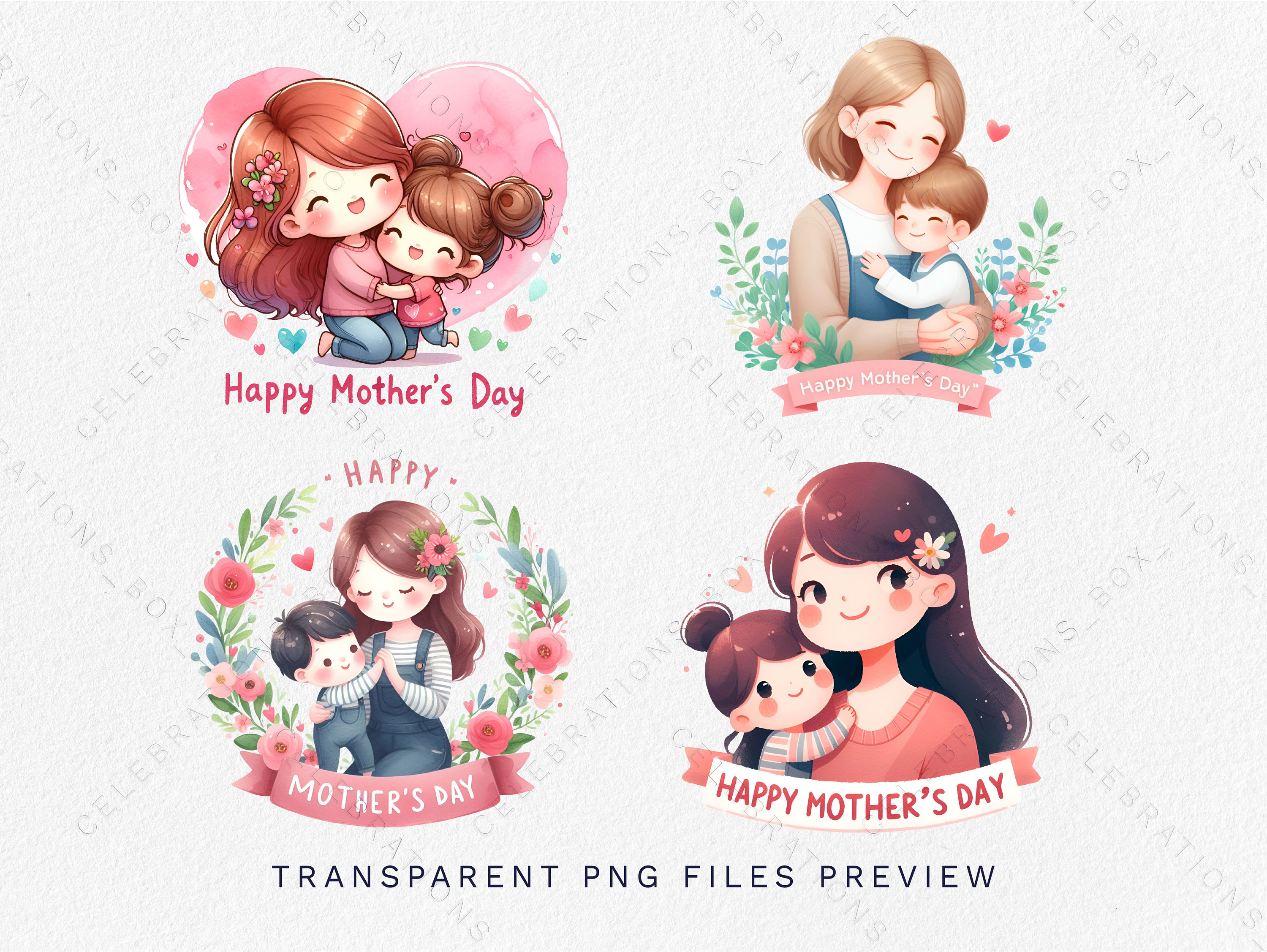 Happy Mother's Day Clipart Watercolor Mother and Daughter PNG Cute Mom ...