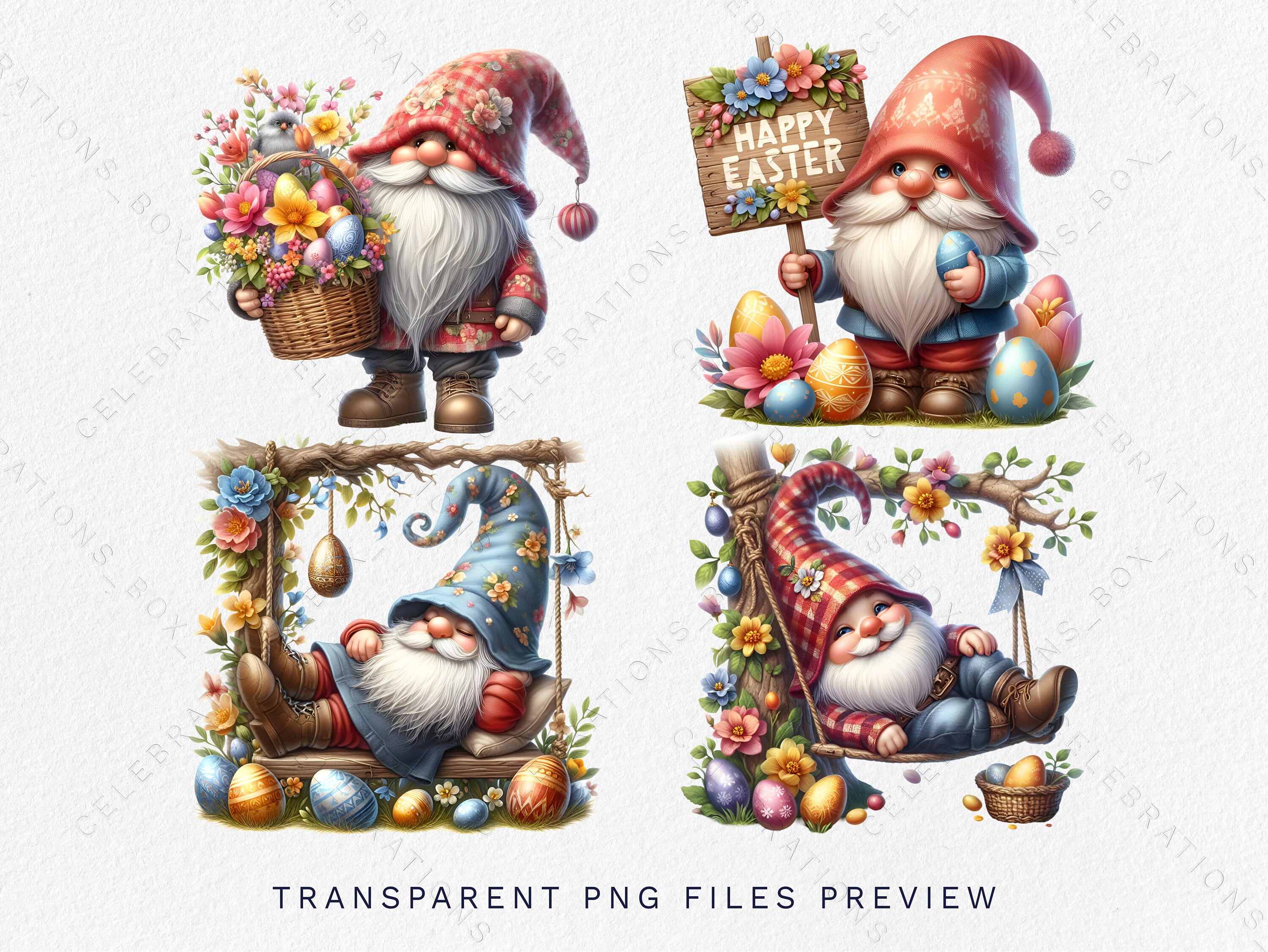 Watercolor Easter Gnome Clipart Spring Garden Gnome Eggs Chick Graphics ...