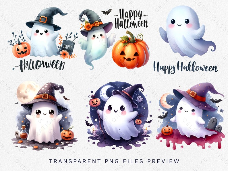 Cute Ghost Clipart Bundle, Halloween Ghost PNG, Ghostly Clipart ...