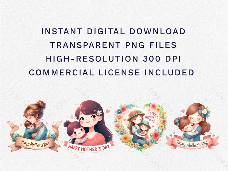 Happy Mother's Day Clipart Watercolor Mother and Daughter PNG Cute Mom ...