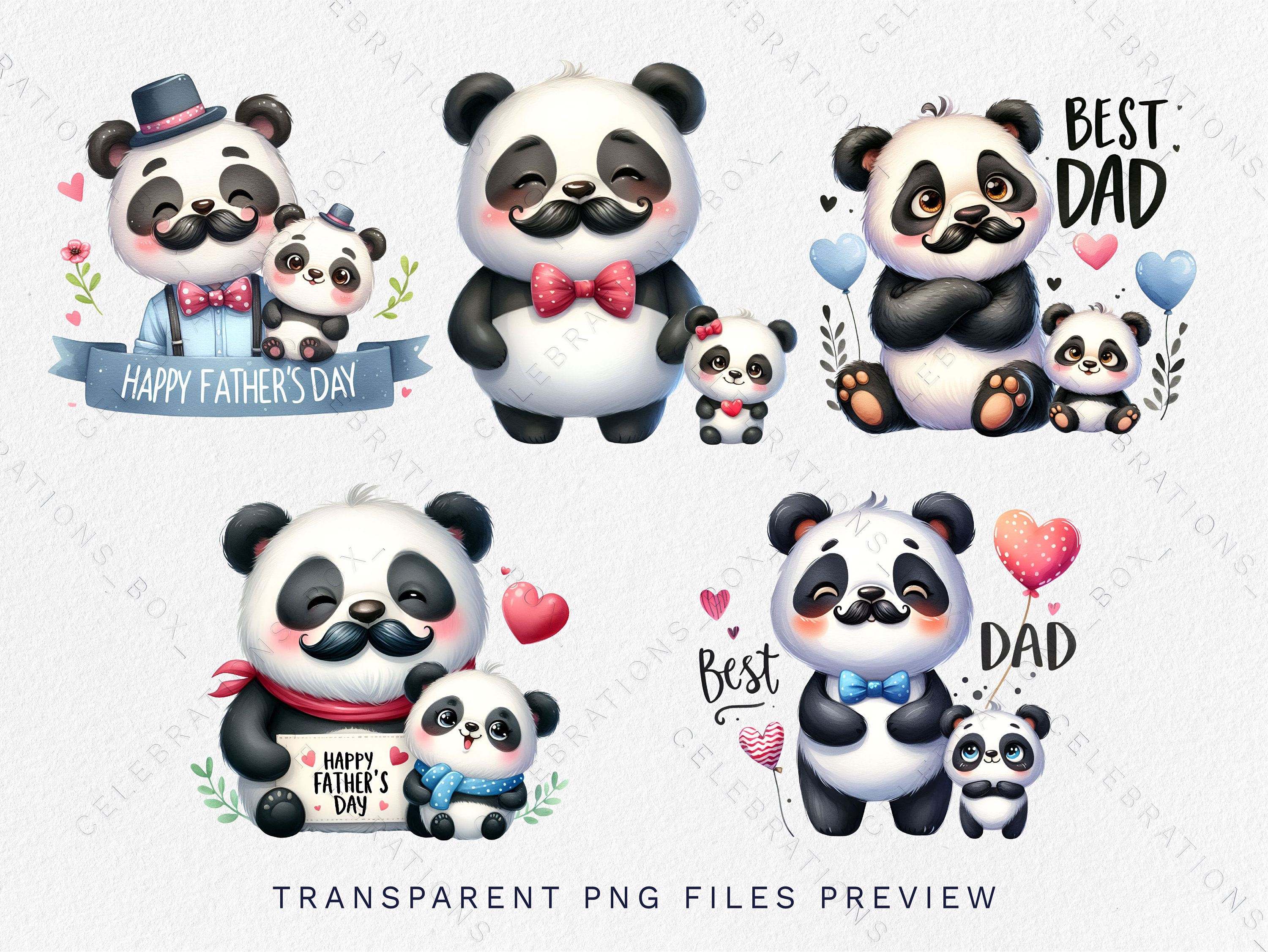 Daddy Panda & Baby Panda Clipart Watercolor Dad and Son Clipart, Happy ...