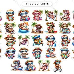 Summer Animals Clipart, Sloth Clipart, Summer Beach PNG, Ocean Graphics ...