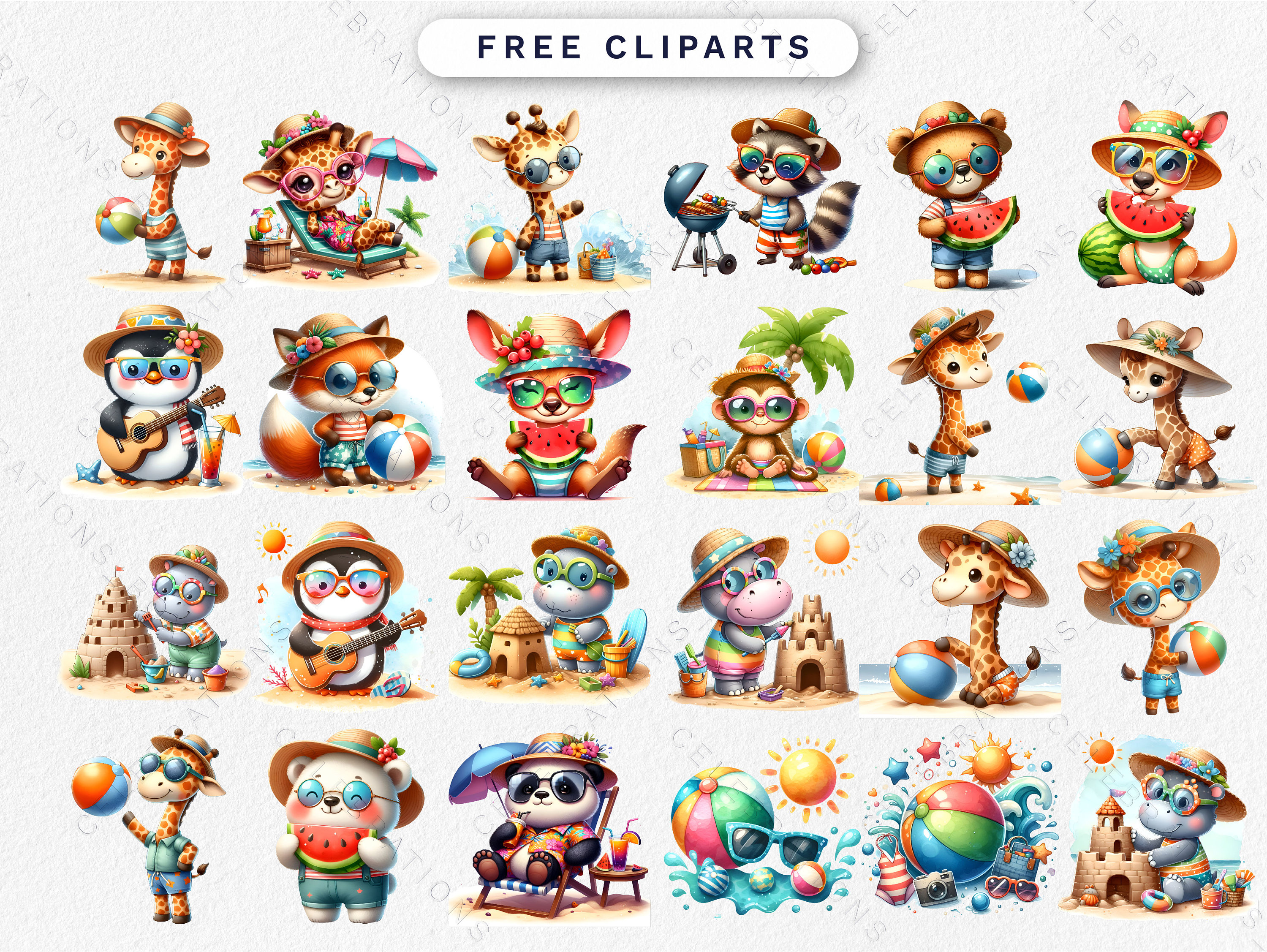 Summer Animals Clipart, Summer Beach PNG, Cute Animals Clipart, Ocean ...