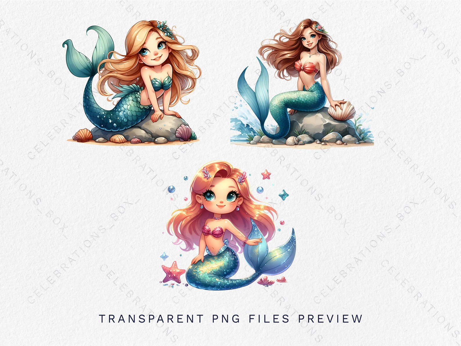 Watercolor Mermaid Clipart Bundle Mermaid Tail in Underwater Sea ...