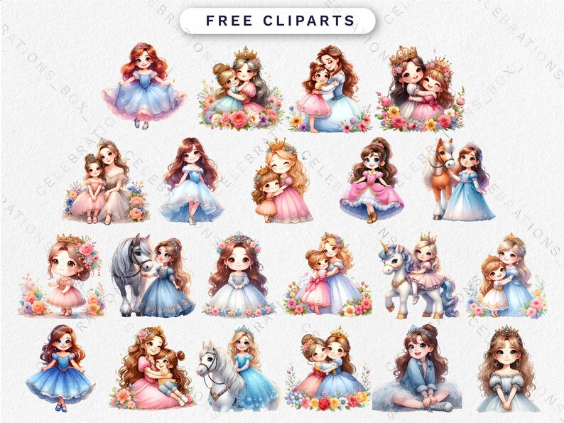 Watercolor Princess Clipart, Little Princess PNG, Fairytale Clipart ...