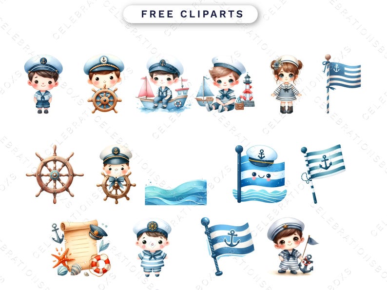 Cute Sailor Clipart, Sailor Boy Clipart, Lighthouse Clipart, Dolphin ...