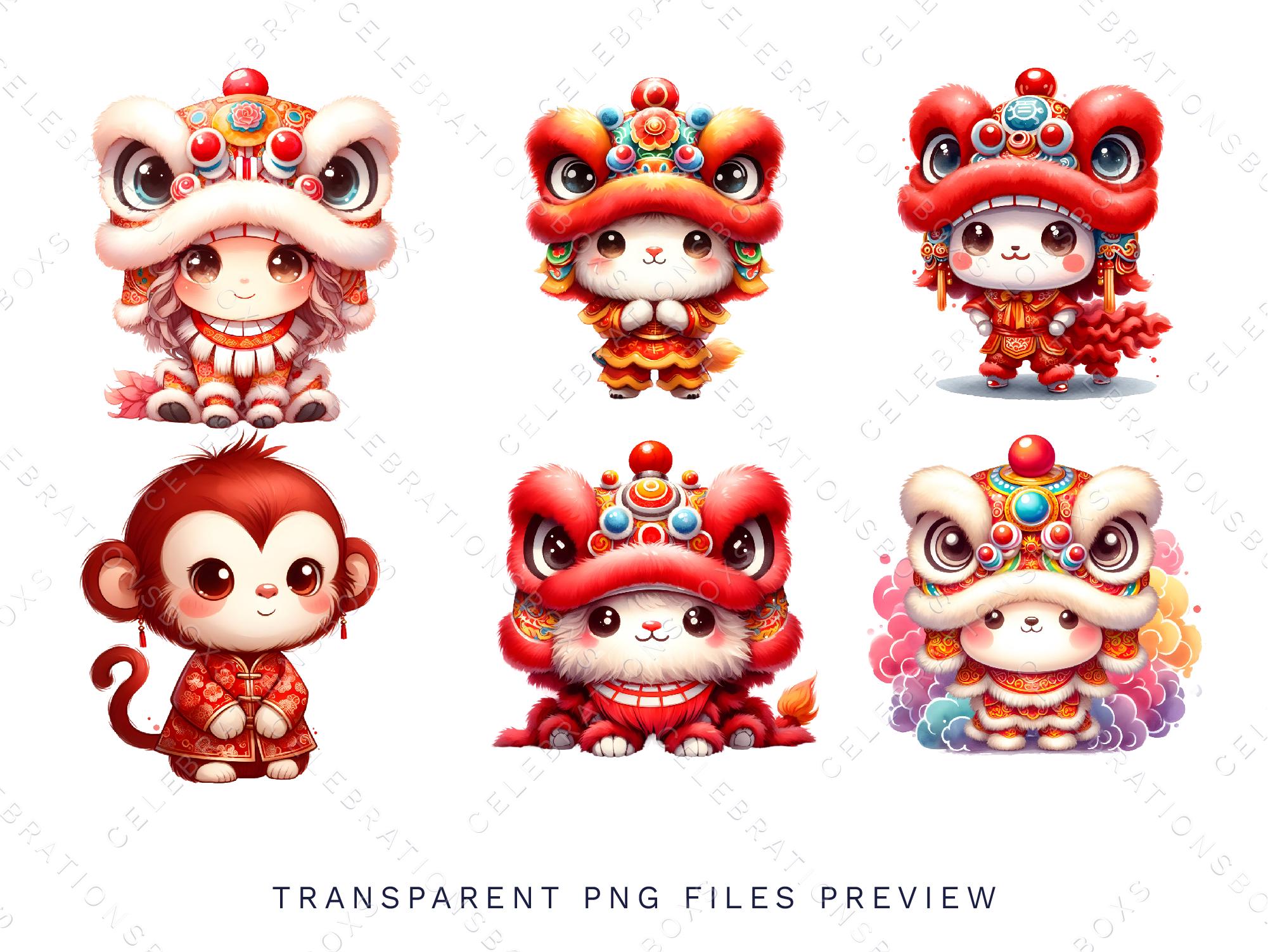 Cute Chinese Lunar Year Clipart, Chinese Zodiac Baby Red Dragon Lion ...