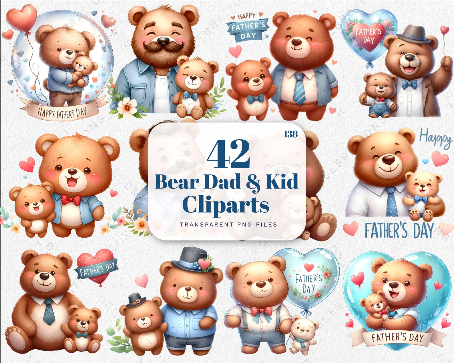 Happy Fathers Day Clipart Bundle, Watercolor Cute Bear Daddy and Me ...