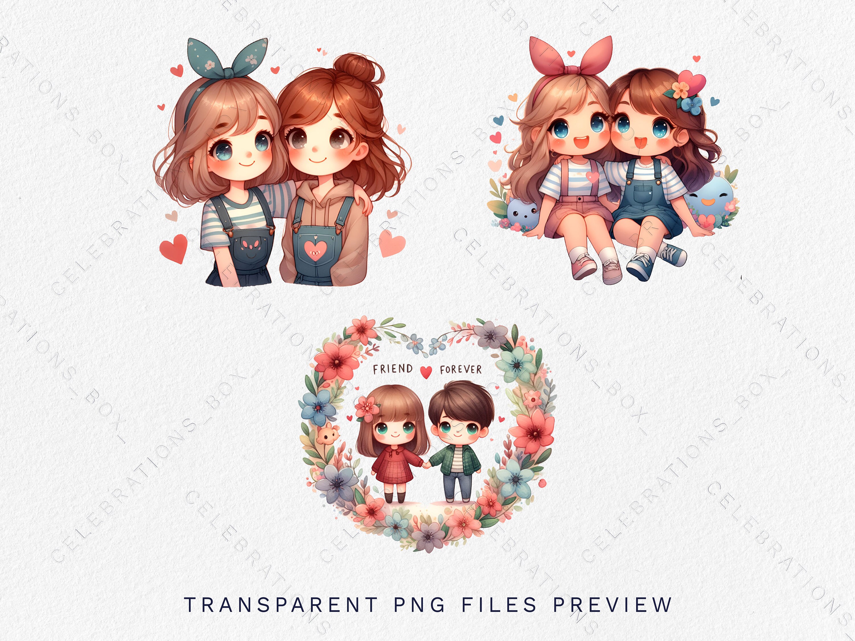 Watercolor Friendship Clipart Best Friend Bff Girlfriends Female ...