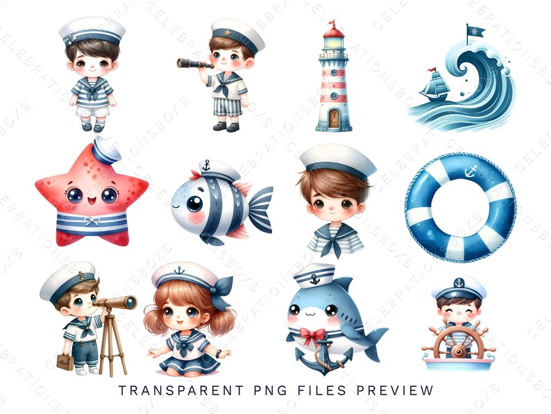 Cute Sailor Clipart, Sailor Boy Clipart, Lighthouse Clipart, Dolphin ...