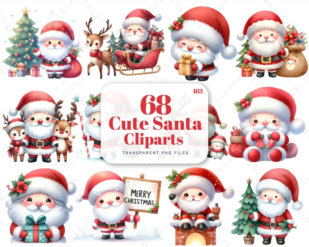 Cute Santa Clipart Santa Claus Clipart Reindeer PNG Christmas Graphics ...
