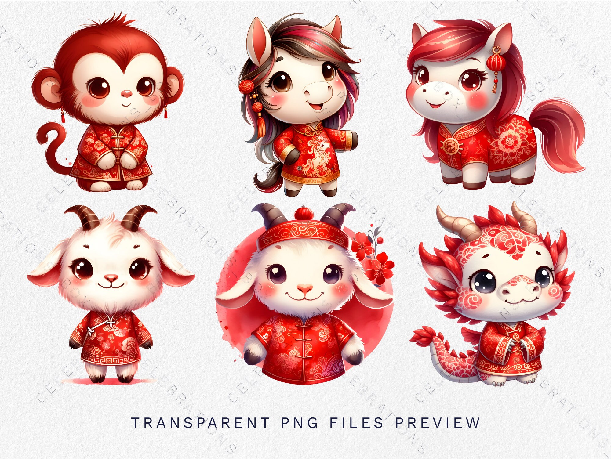 Cute Chinese Lunar Year Clipart Chinese Zodiac Baby Red Dragon Lion ...