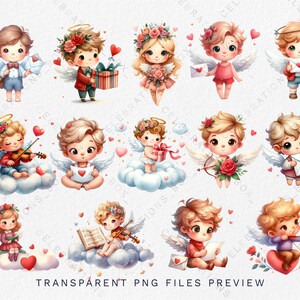 Cute Cupid Clipart Bundle Valentines Day PNG Watercolor Whimsical Cupid ...