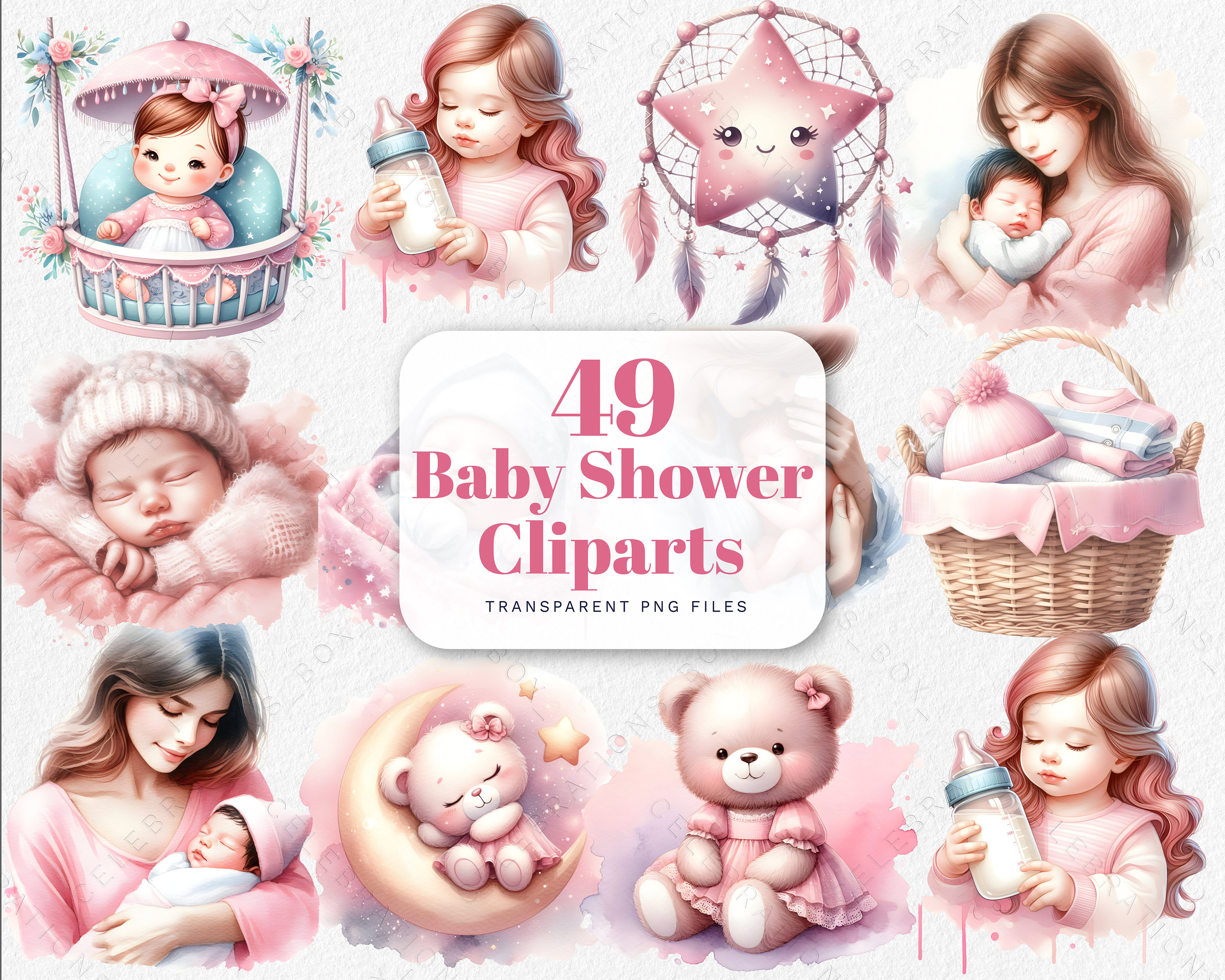 Its a Girl Babyshower Clipart Watercolor Pink Baby Shower PNG Newborn ...