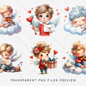 Cute Cupid Clipart Bundle Valentines Day PNG Watercolor Whimsical Cupid ...