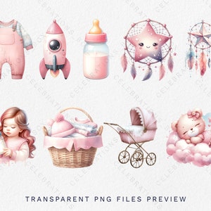 Its a Girl Babyshower Clipart Watercolor Pink Baby Shower PNG Newborn ...