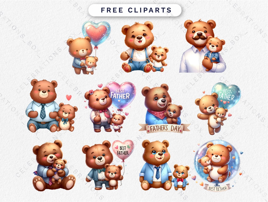 Happy Fathers Day Clipart Bundle, Watercolor Cute Bear Daddy and Me ...