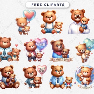 Happy Fathers Day Clipart Bundle, Watercolor Cute Bear Daddy and Me ...