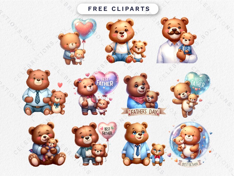 Happy Fathers Day Clipart Bundle, Watercolor Cute Bear Daddy and Me ...
