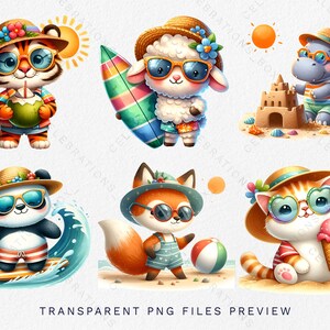 Summer Animals Clipart, Summer Beach PNG, Cute Animals Clipart, Ocean ...