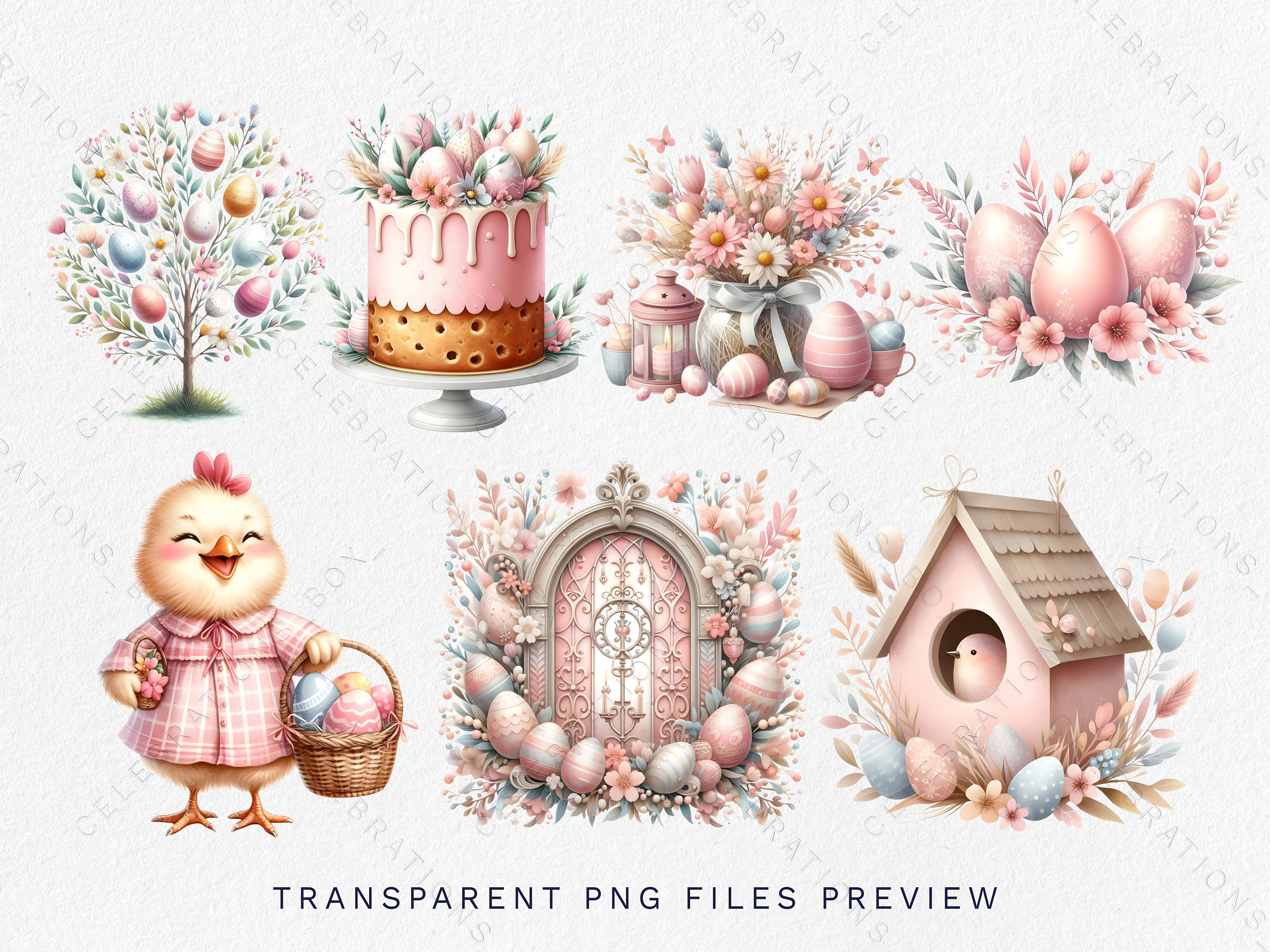 Pink Easter Clipart Bundle Easter Floral Bunny Chicken Basket Eggs ...