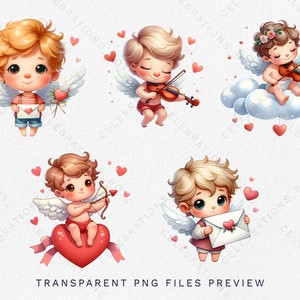 Cute Cupid Clipart Bundle Valentines Day PNG Watercolor Whimsical Cupid ...